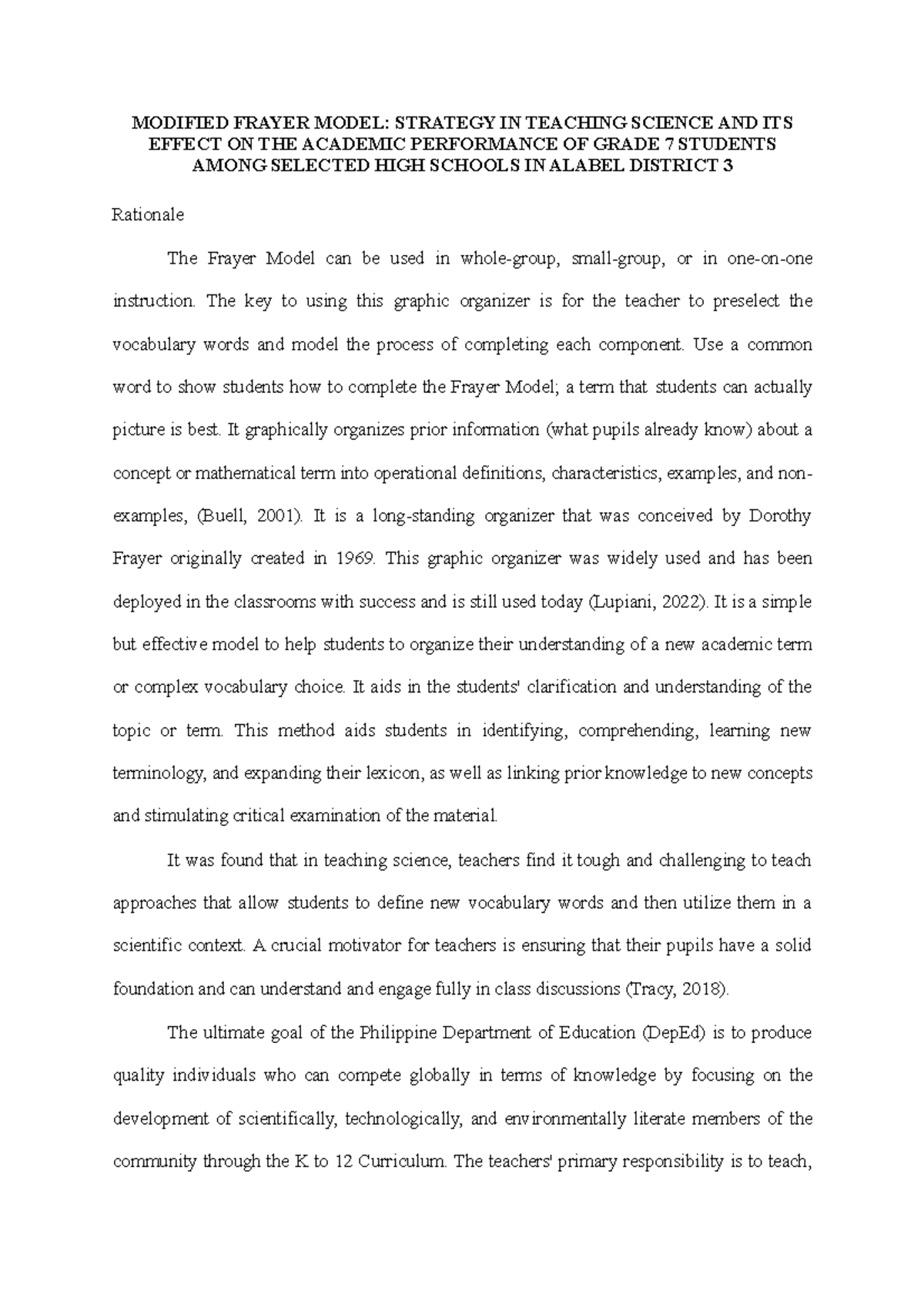 THE Modified Frayer Model AS A Strategy IN Teaching Science AND ITS ...