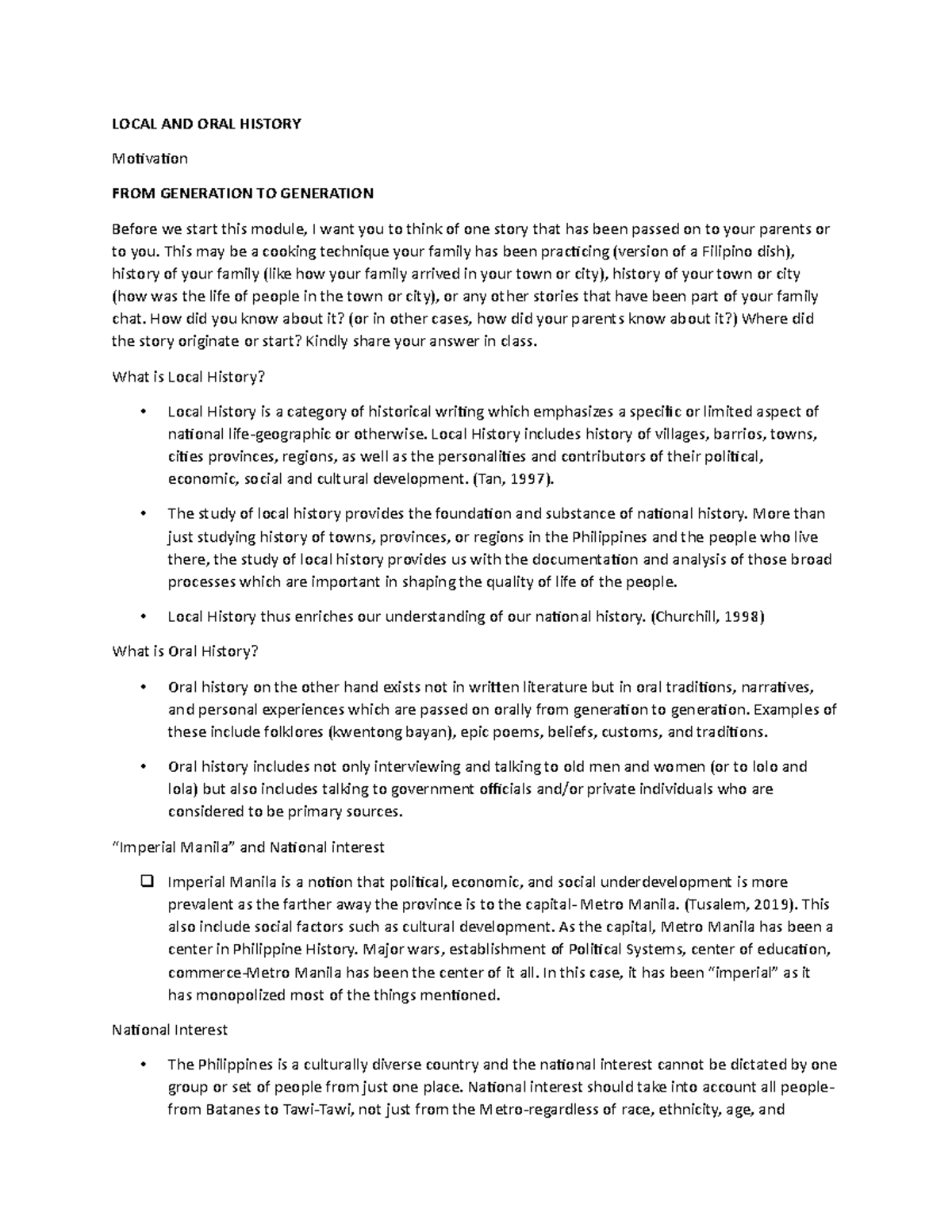 Local and Oral History: Understanding Cultural Narratives and Heritage ...