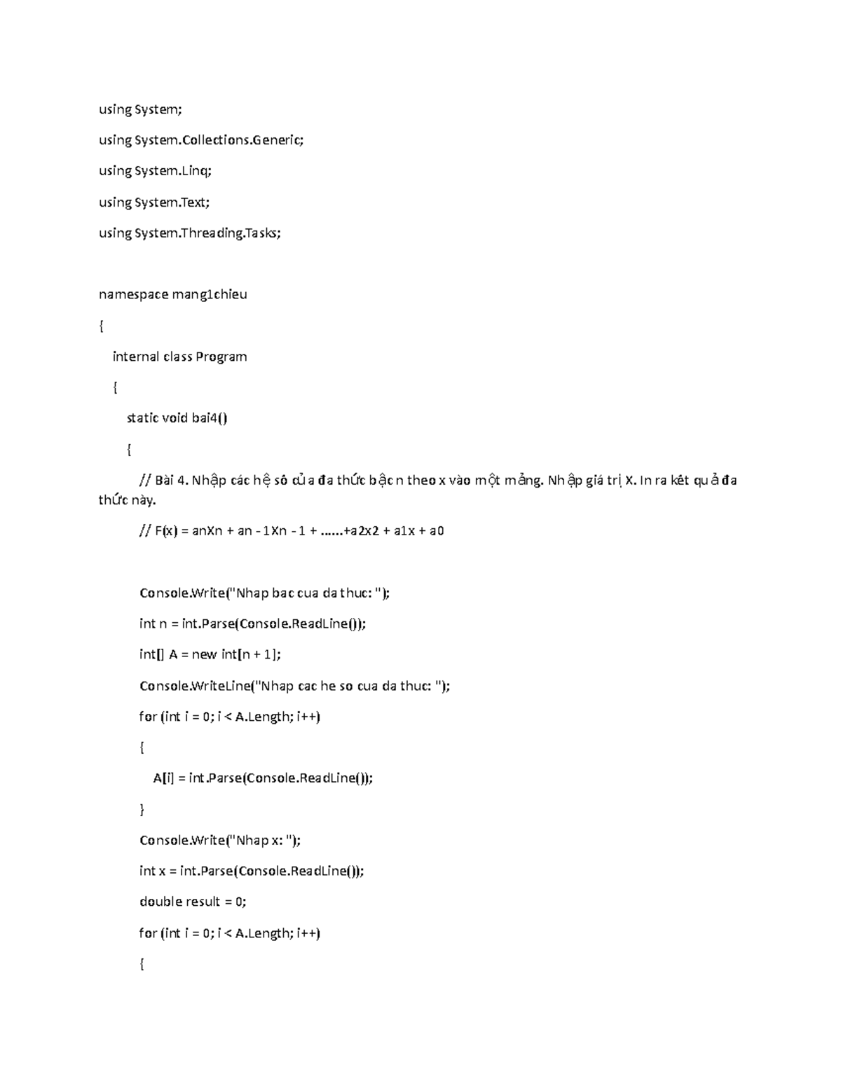 bài tập về nhà Mảng - using System; using System.Collections; using ...