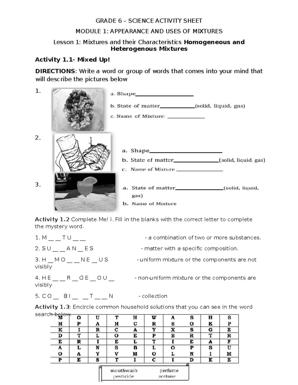G6- Science activity sheet - GRADE 6 – SCIENCE ACTIVITY SHEET MODULE 1 ...