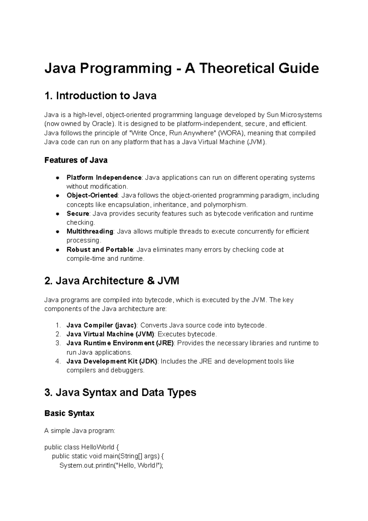 Java - comprehensive java basics - Java Programming - A Theoretical Guide 1. Introduction to ...