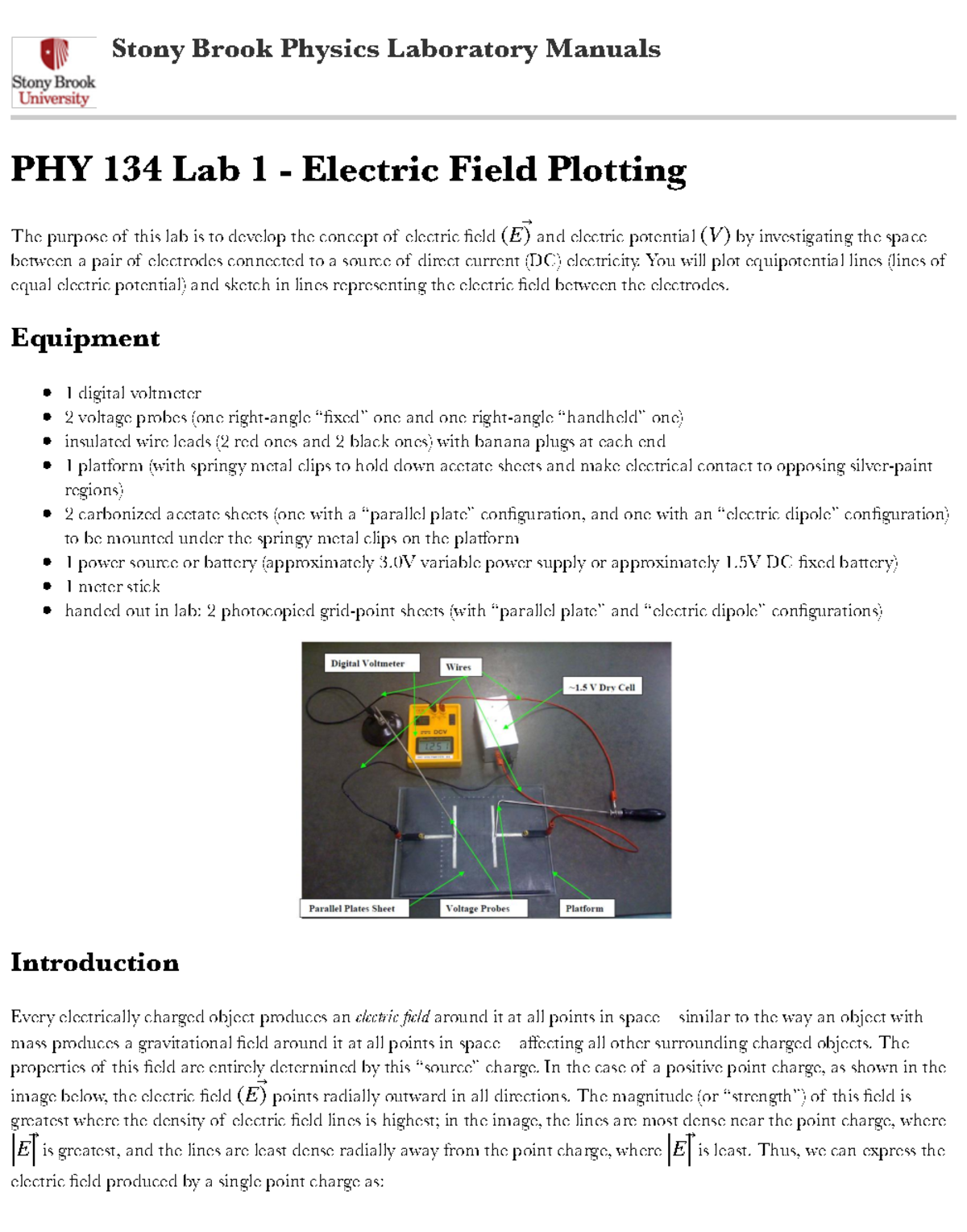 PHY 134 Lab 1: Electric Field and Equipotential Lines Mapping Guide ...