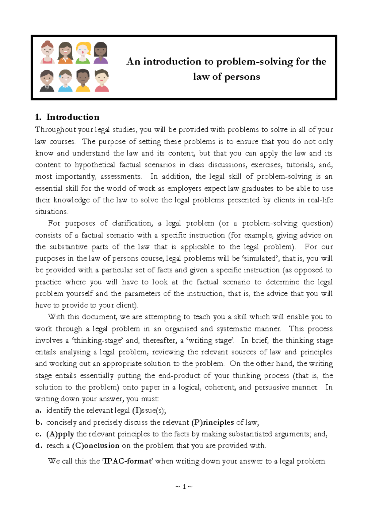 Legal Problem-Solving in the Law of Persons: A Guide to IPAC Format ...