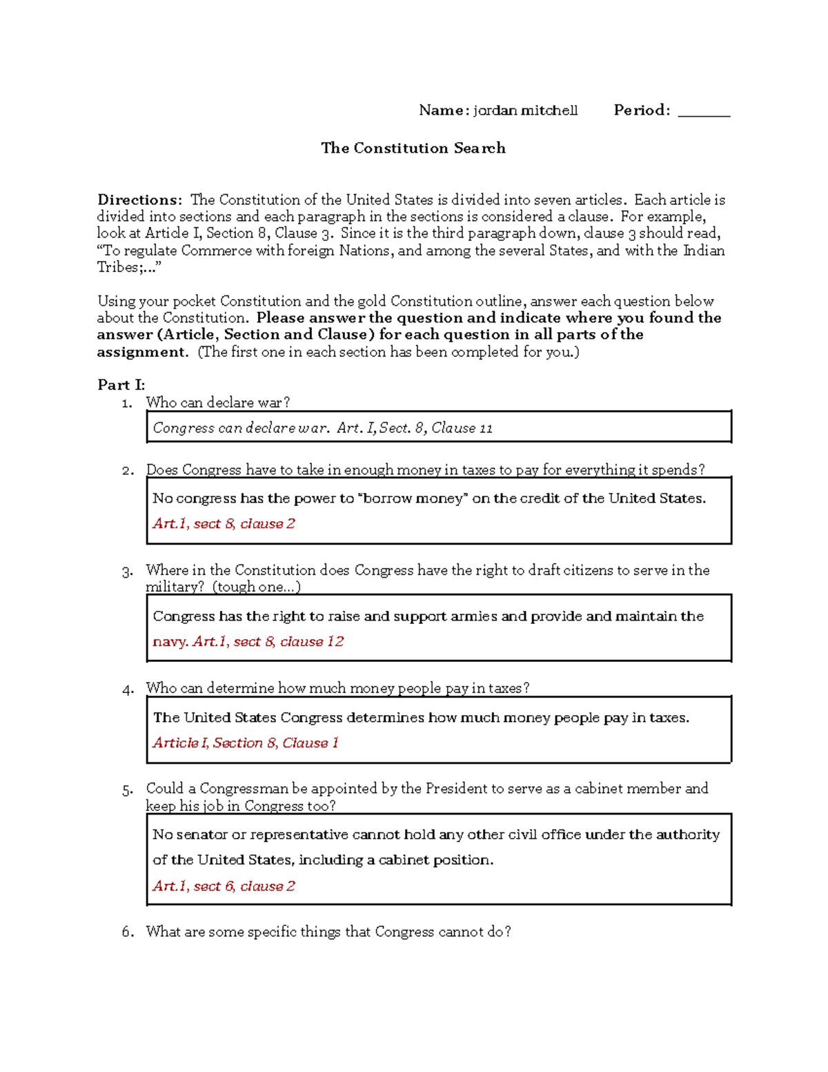Constitution Word Search Activity: Understanding Articles & Clauses ...