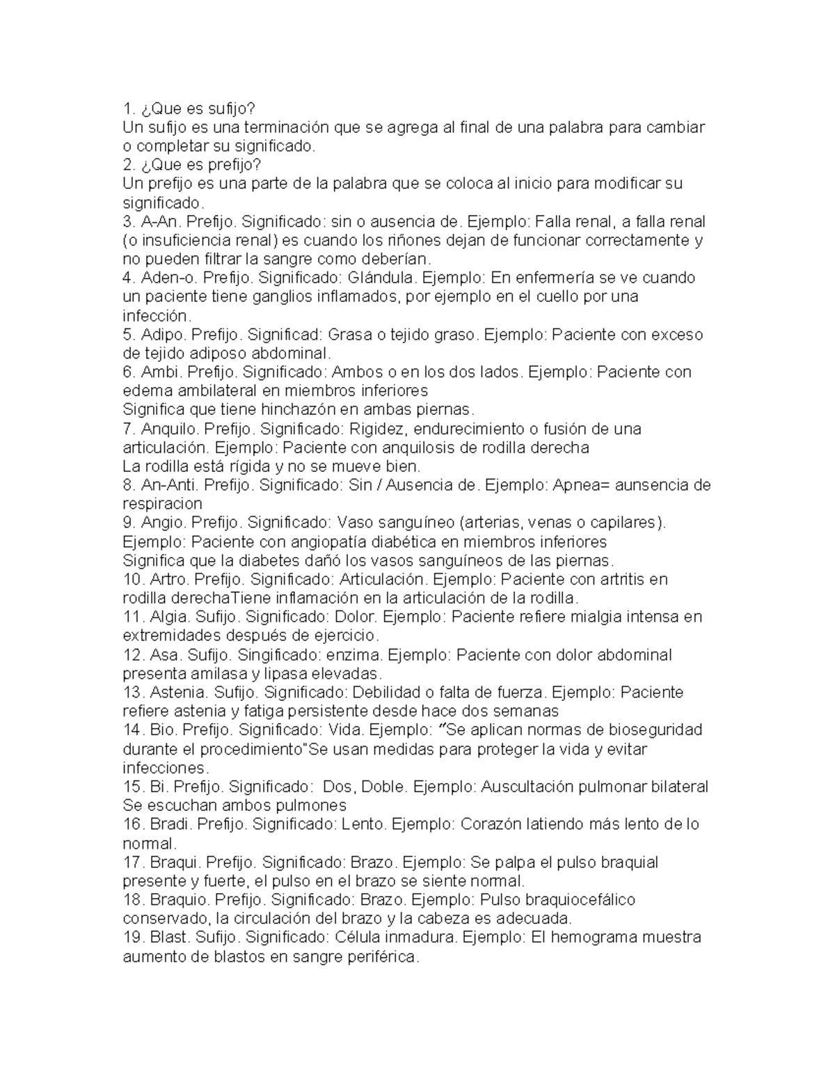 Que es un Sufijo? Definiciones y Ejemplos en Medicina - Studocu