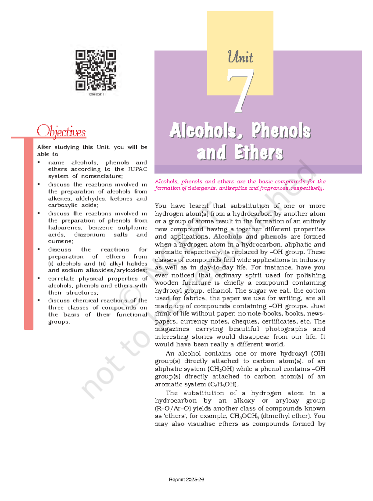 Unit 7: Key Objectives on Alcohols, Phenols, and Ethers - Studocu