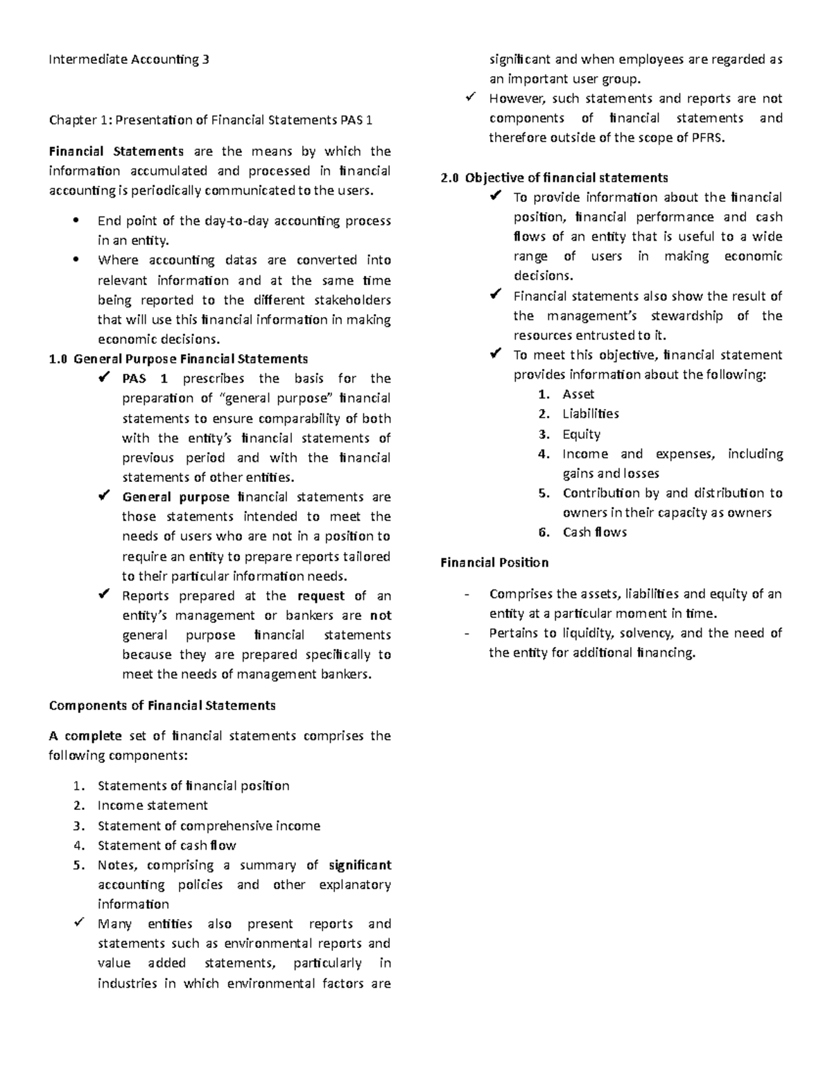 Intermediate Accounting 3: Chapter 1 - Financial Statements Overview - Studocu