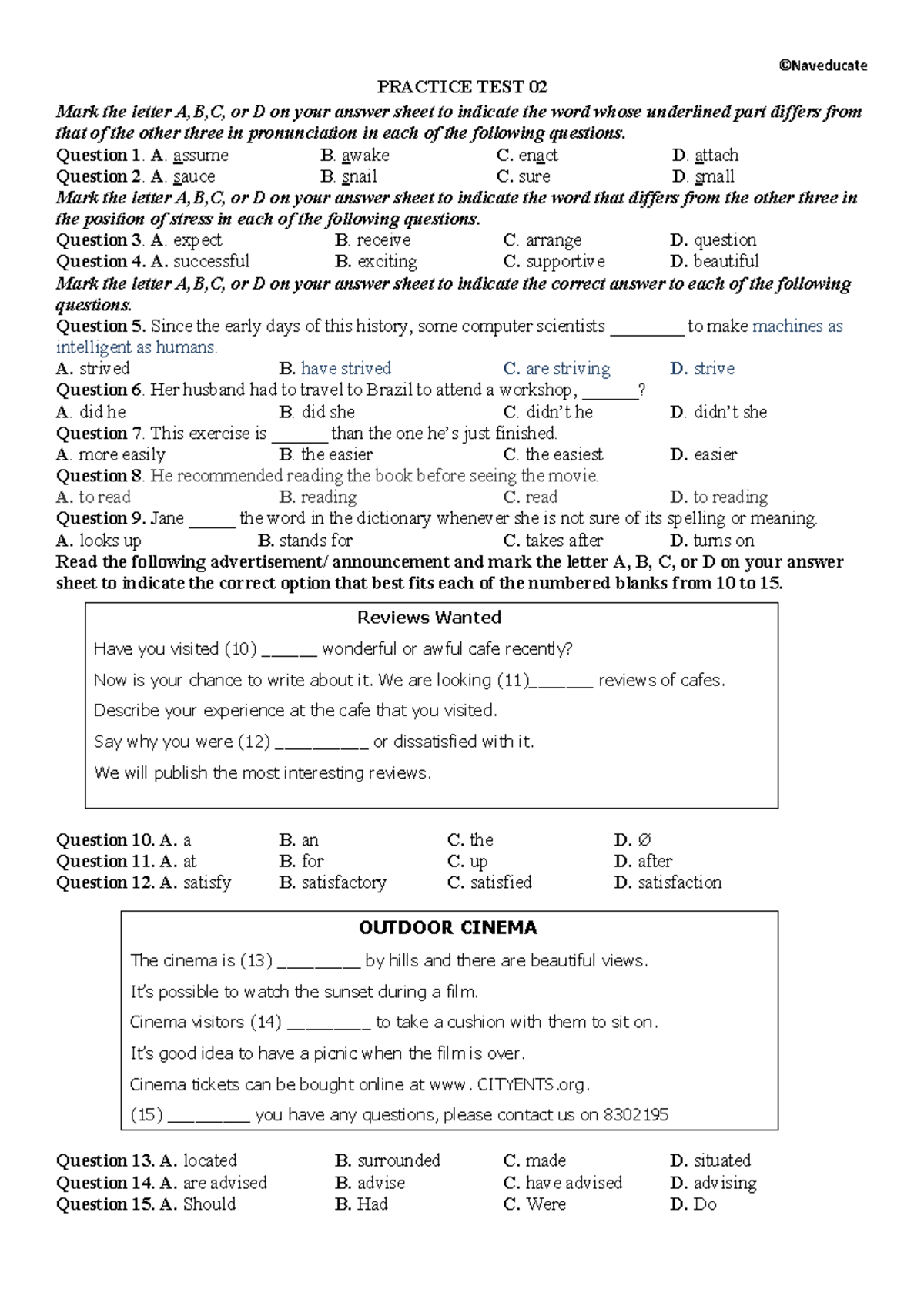 B. Practice Test 02 - Teaching English Language Skills - Studocu