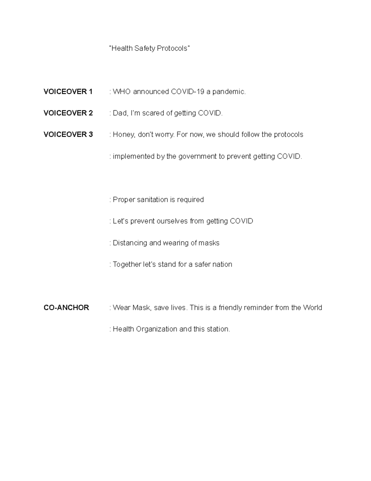 Practice Infomercial - script - “Health Safety Protocols” VOICEOVER 1 ...