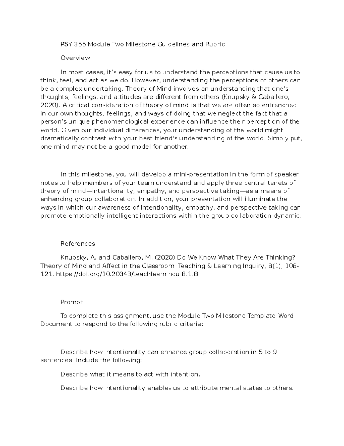 PSY 355 Module Two Milestone: Guidelines for Theory of Mind ...