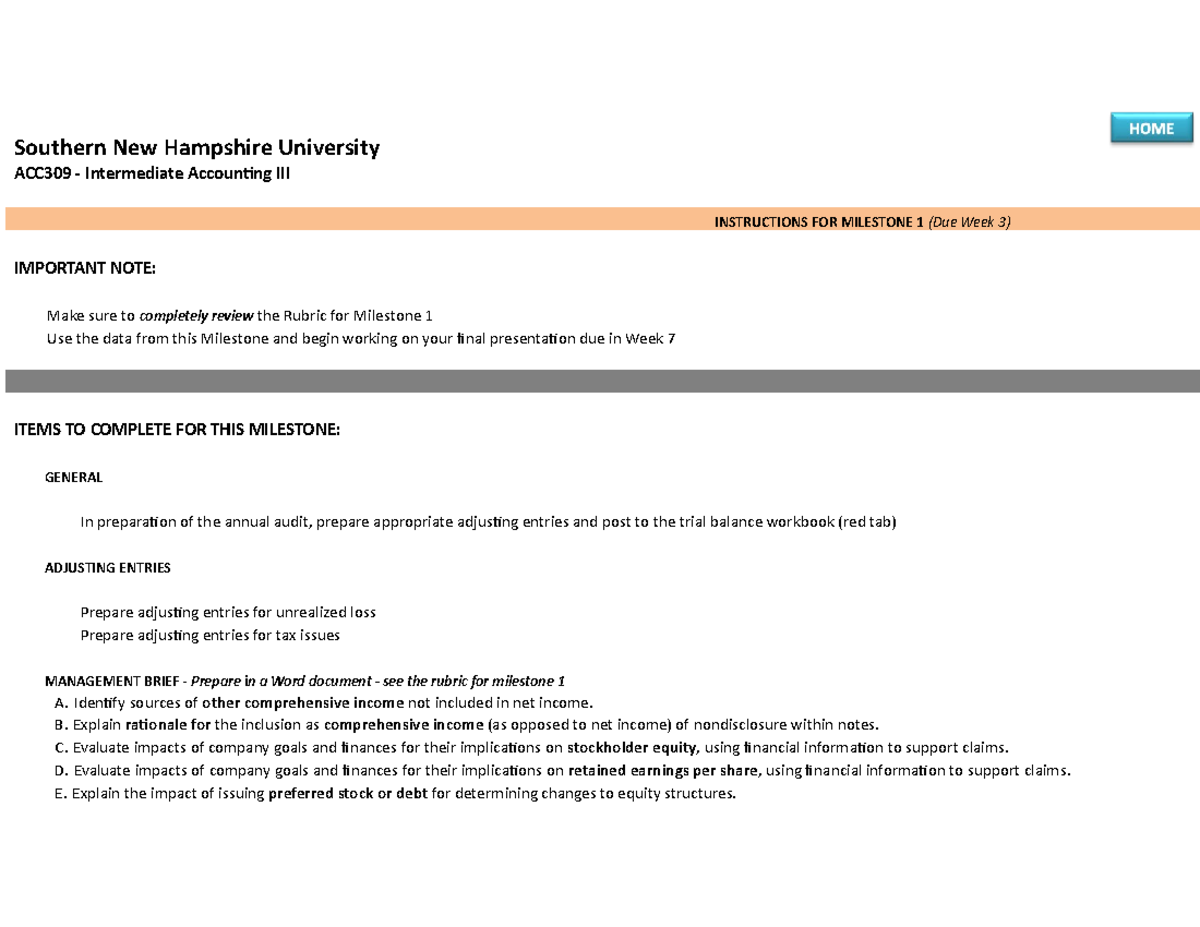 ACC 309 Workbook Template - Southern New Hampshire University ACC309 ...