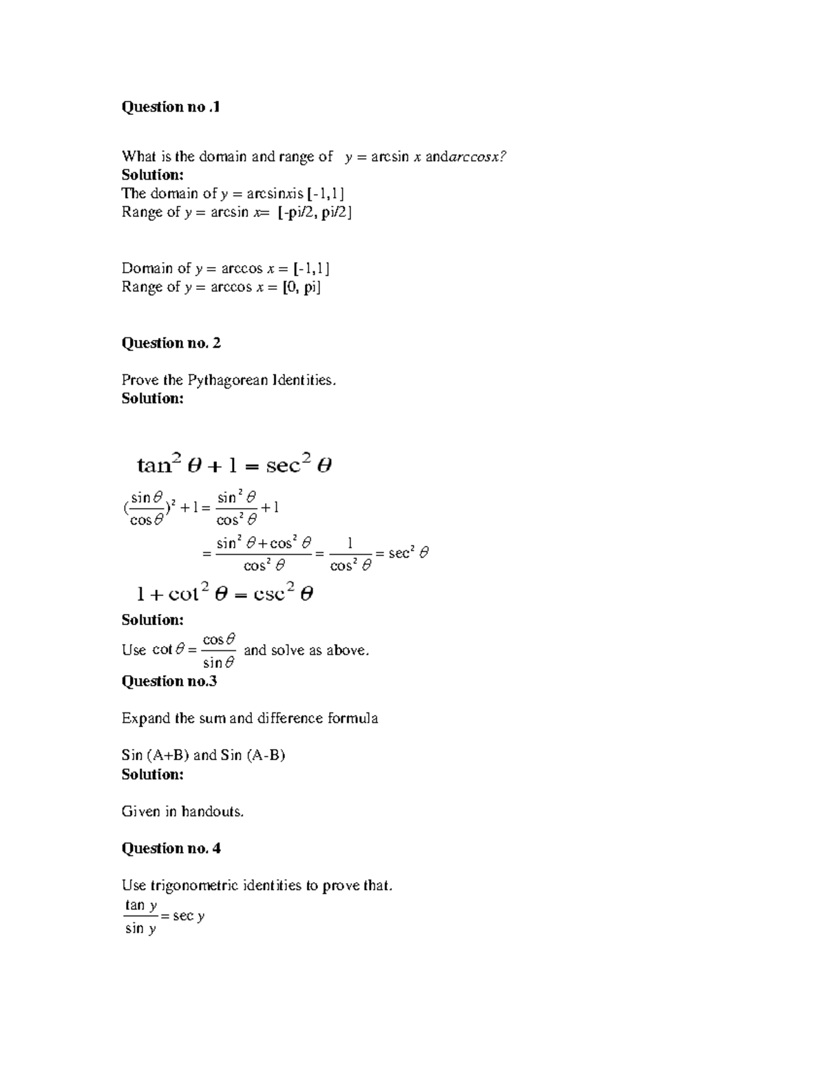 MTH 100 Practice Questions: Domain, Range, and Identities - Studocu