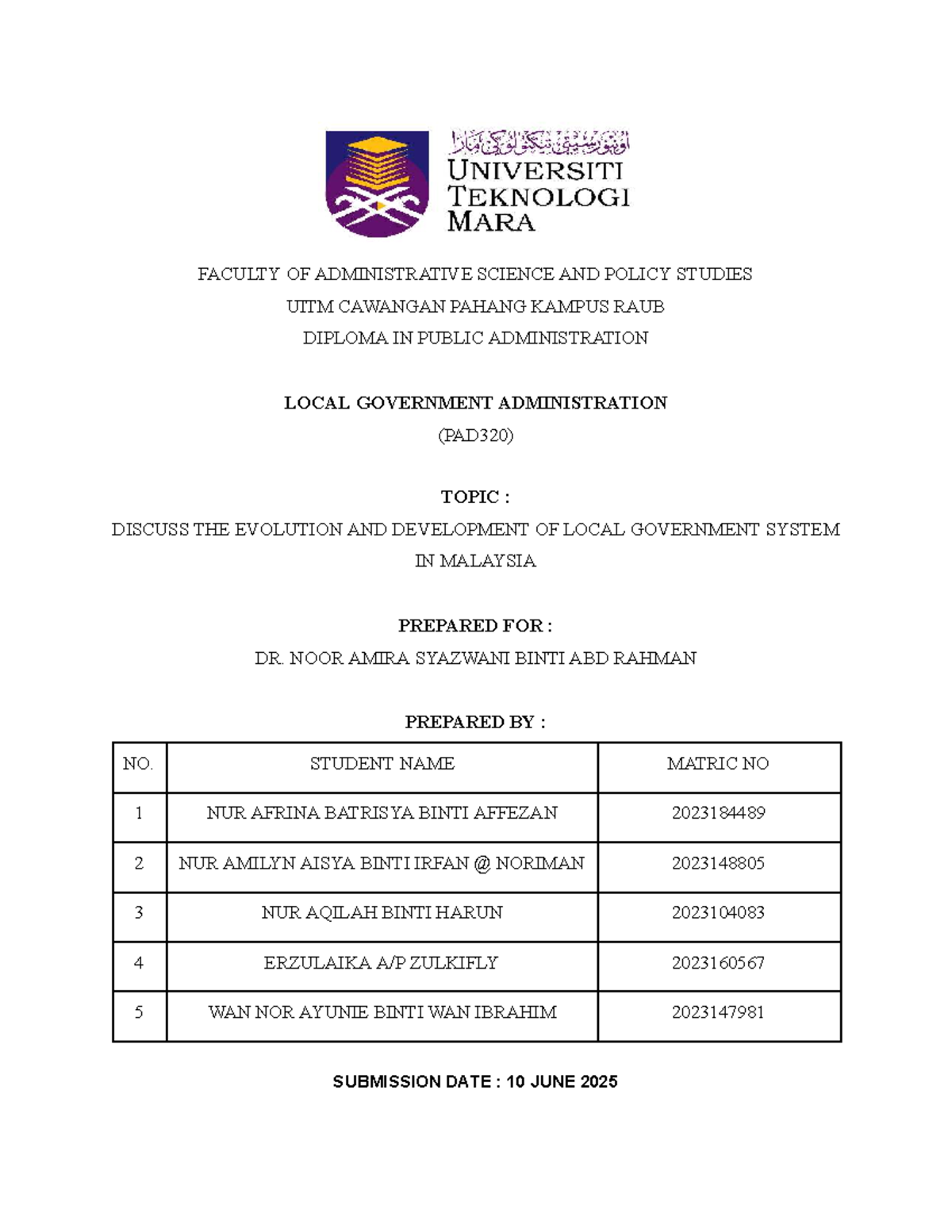 Assignment Pad320 Evolution And Development Of Local Government In