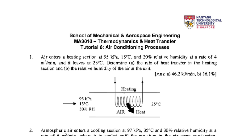 MA3010 Thermodynamics Tutorial 6: Air Conditioning Processes - Studocu