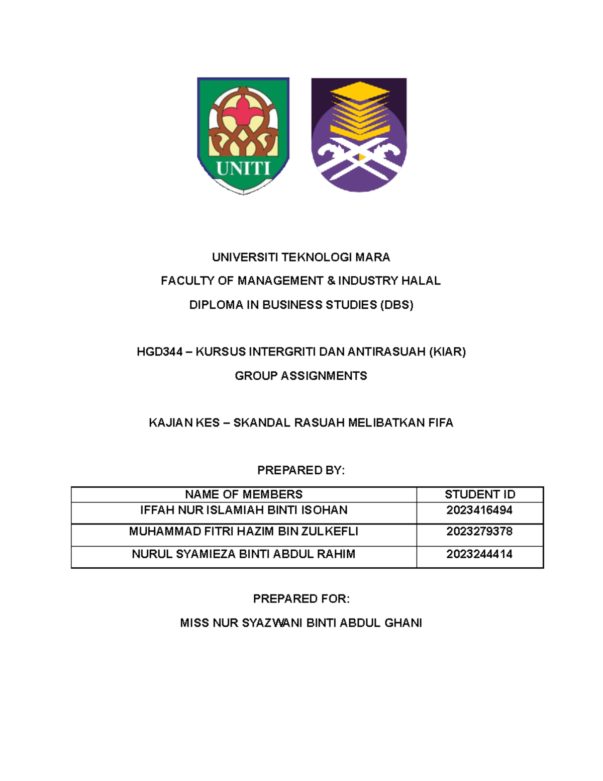 HGD344 - Kajian Kes Skandal Rasuah FIFA: Analisis dan Pengajaran - Studocu