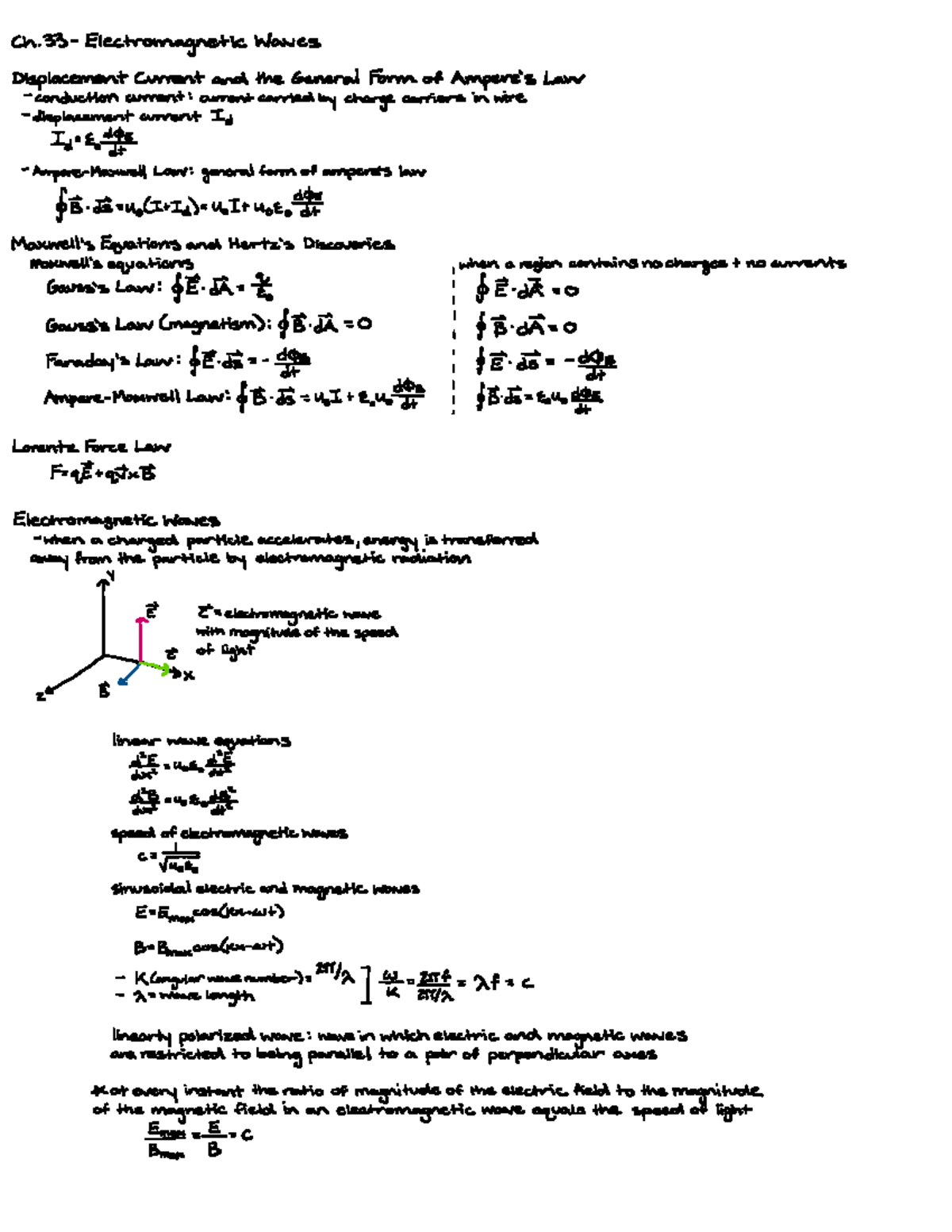 Chapter 33 Notes on Electromagnetic Waves and Displacement Current ...