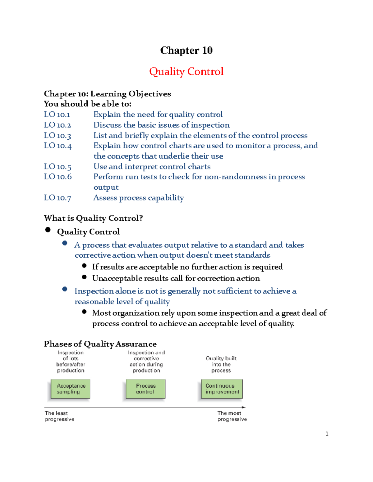 Chapter 10 lecture notes updated - Chapter 10 Quality Control Chapter ...