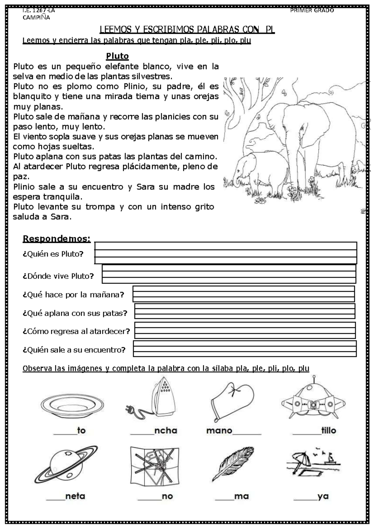 Silaba trabada pl - Palabras con pl - CAMPIÑA LEEMOS Y ESCRIBIMOS ...