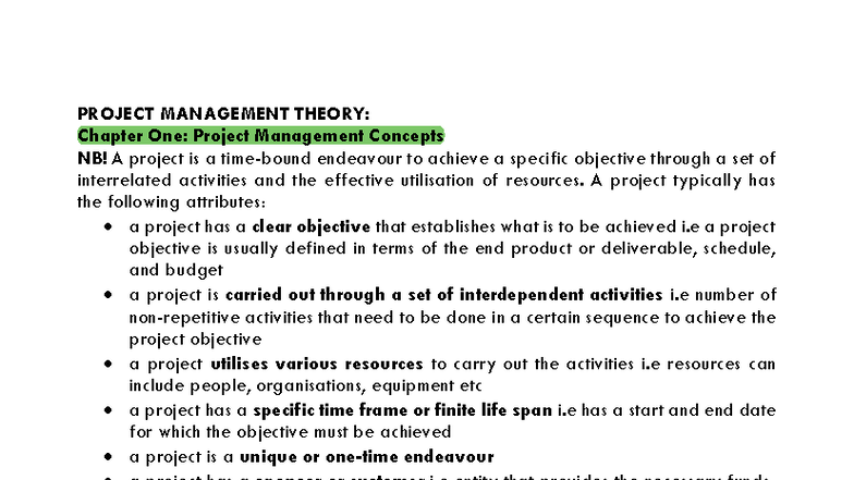 PM - 1,2,4 & 5 - Project Management Concepts Summary Notes - Studocu