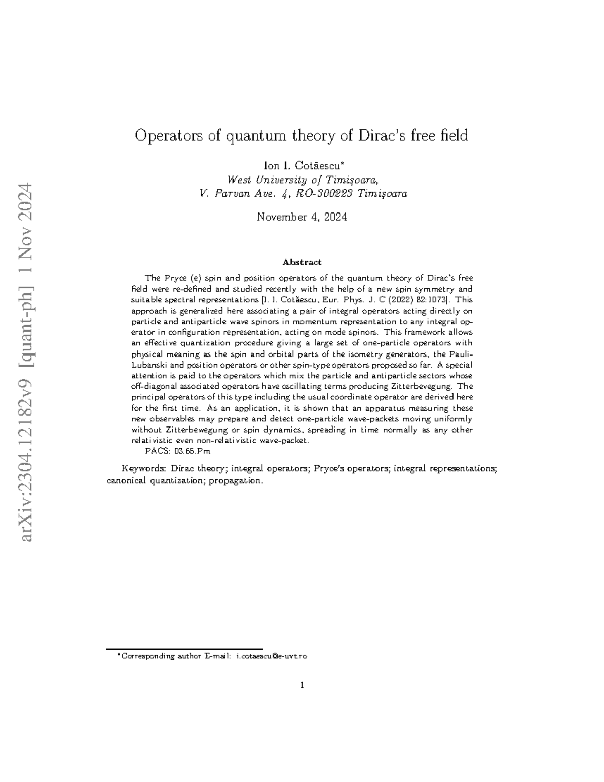 Operators of Quantum Theory of Free Field: A Comprehensive Review - Studocu