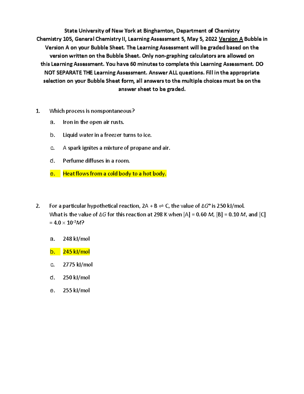 LA 5 - Test - State University of New York at Binghamton, Department of ...