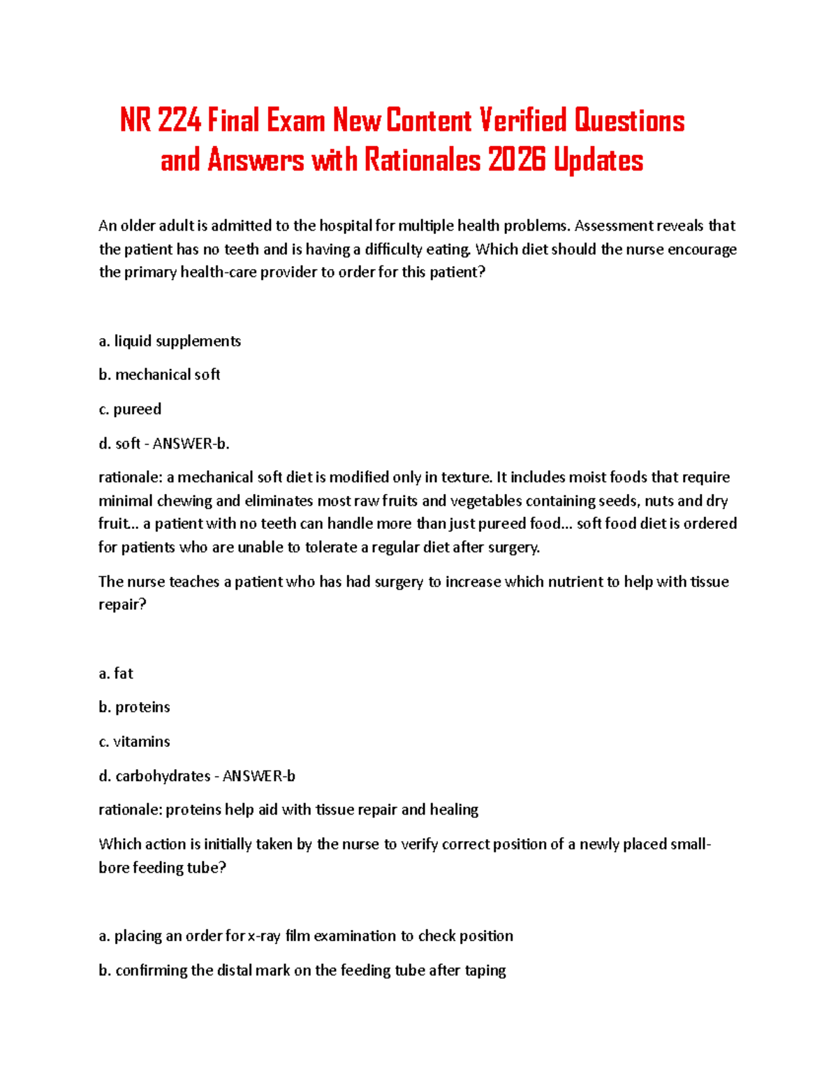 NR 224 Final Exam: Updated Q&A with Rationales for 2026 - Studocu
