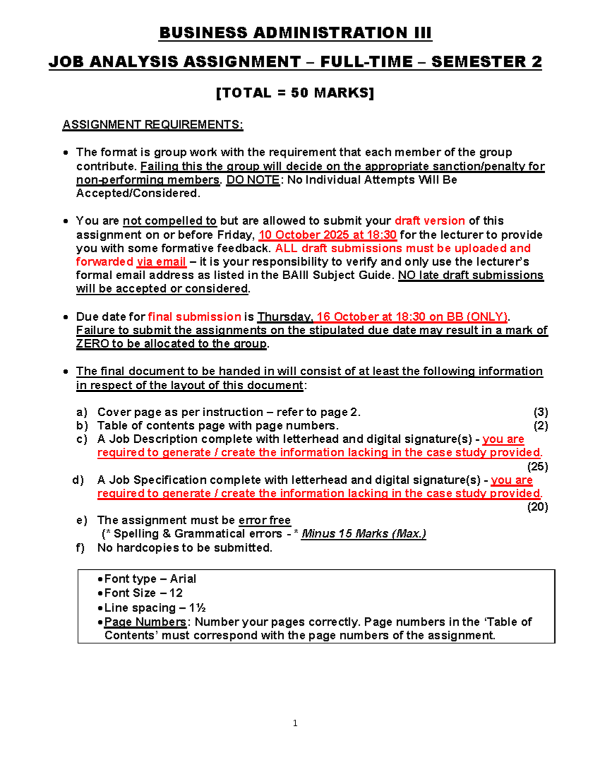 BUSINESS ADMINISTRATION BUA360S SEM2 JOB ANALYSIS ASSIGNMENT GUIDELINES ...
