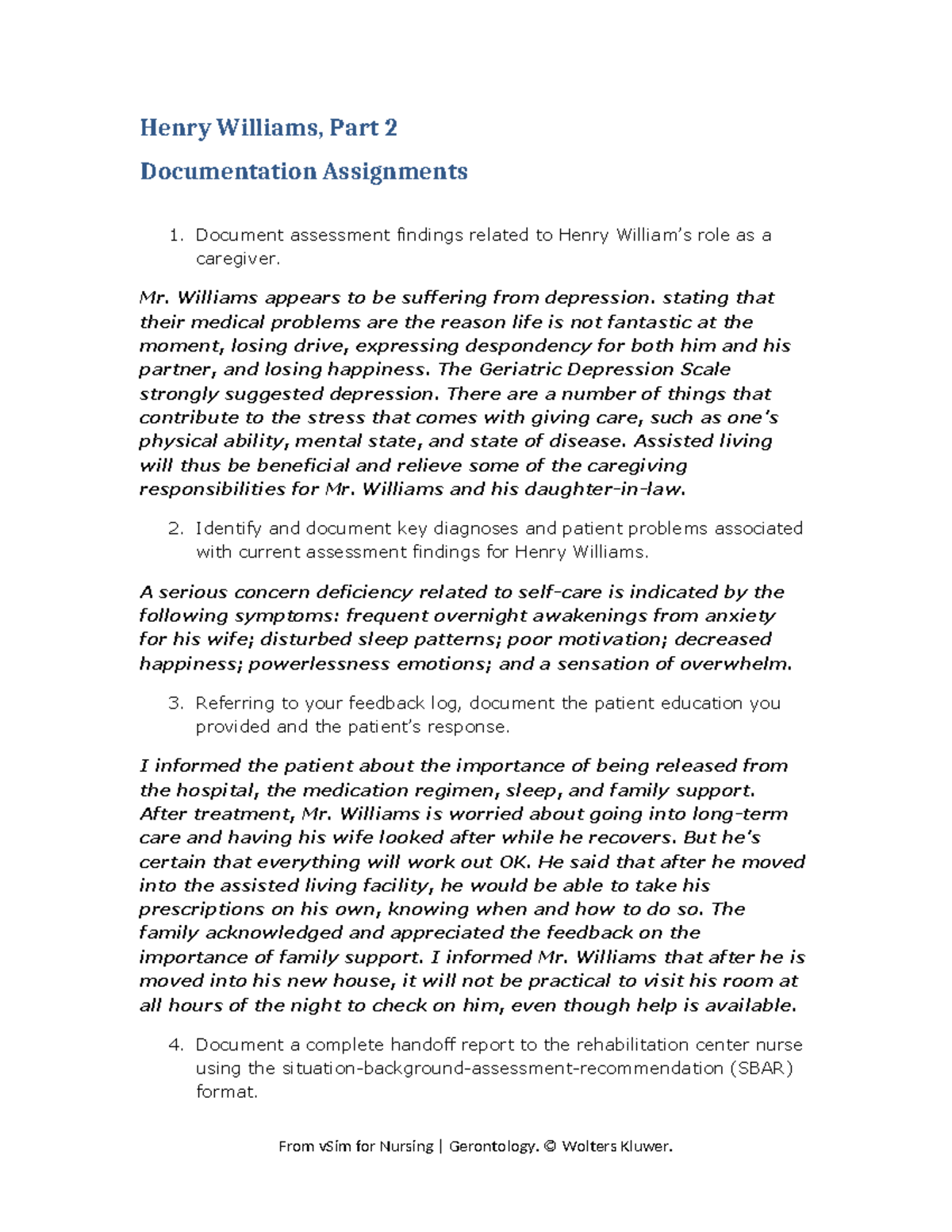NUR 201 - Lecture: Assessing Caregiver Stress in Mr. Williams - Studocu