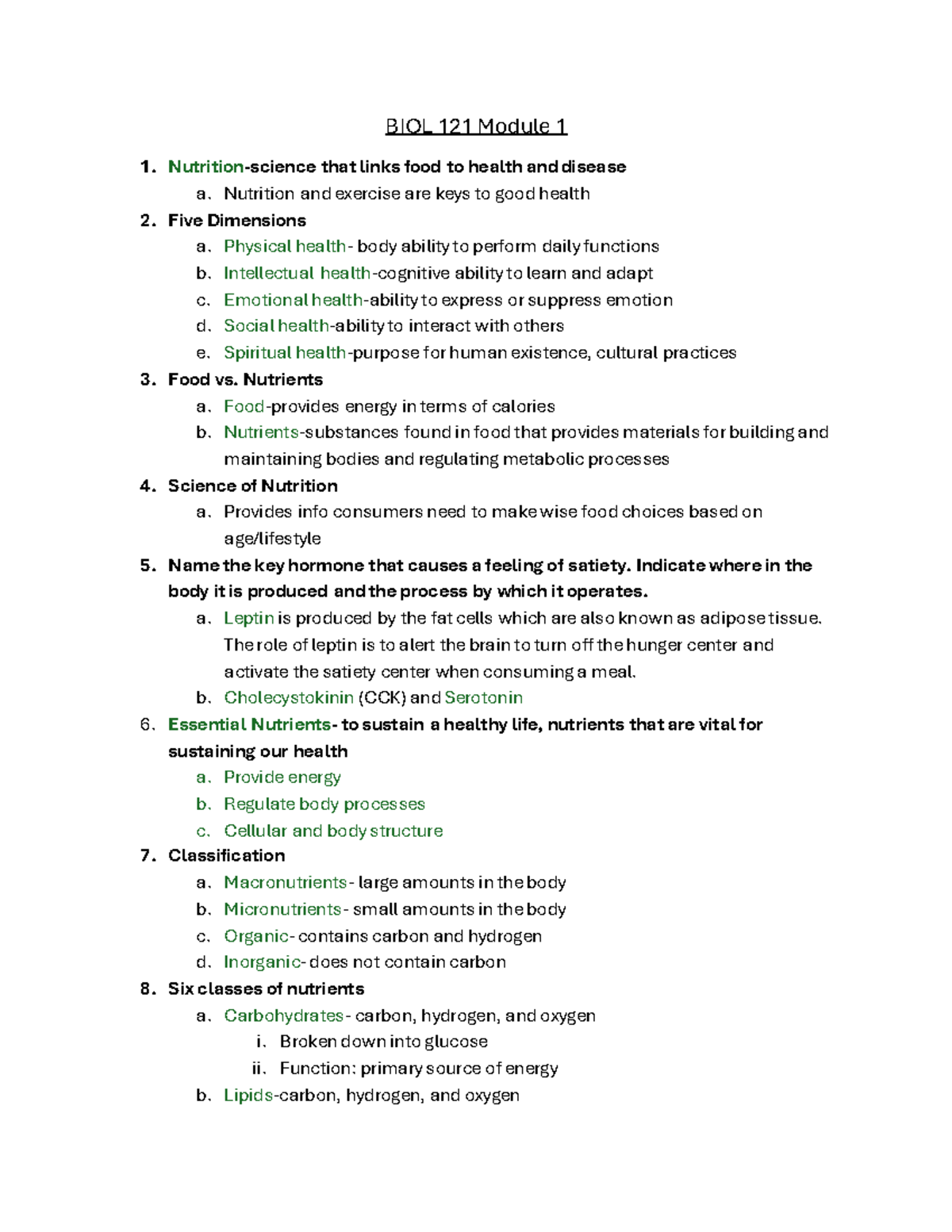 BIOL 121 Nutrition Module 1: Linking Food, Health, and Disease - Studocu