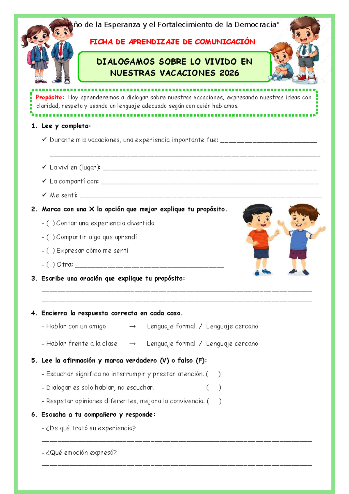 FICHA DE APRENDIZAJE: Comunicación sobre Vacaciones 2026 - Studocu