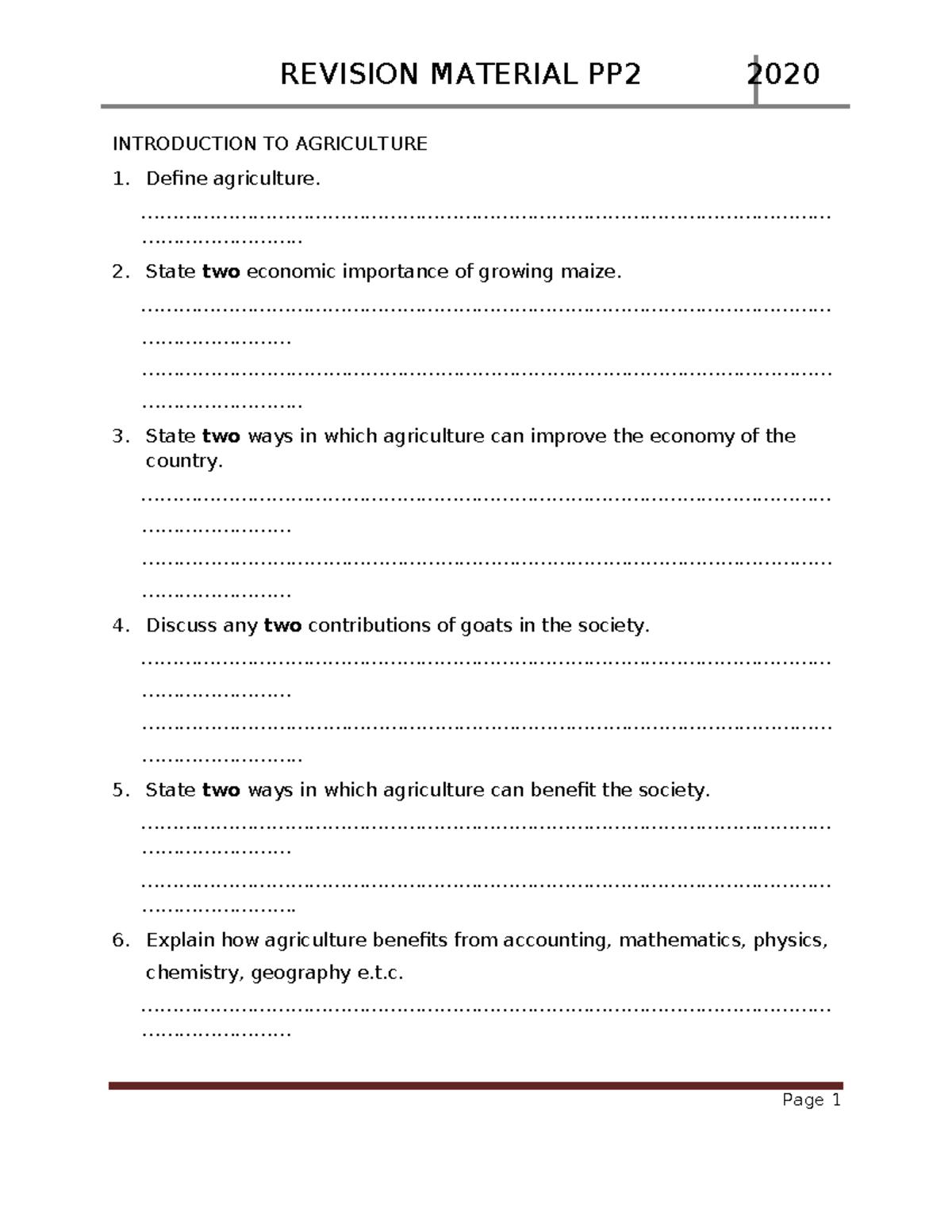 JCE - Agriculture Revision Material PP2: Key Concepts & Practices - Studocu