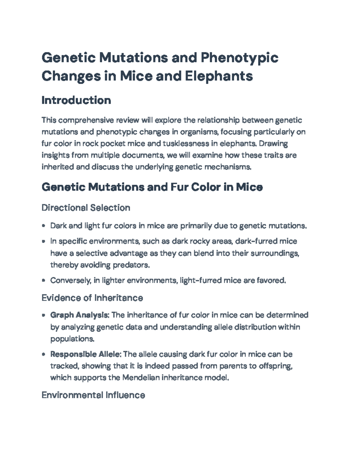 Genetic Mutations and Phenotypic Changes in Mice and Elephants: A ...