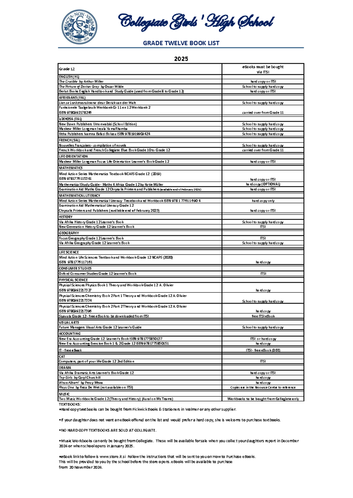 Grade 12 Book list 2025 - Book list - Grade 12 eBooks must be bought ...
