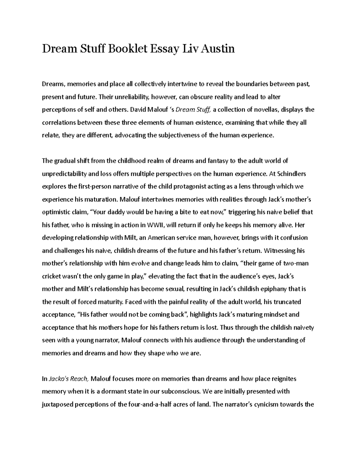 Dream Stuff Essay Analysis: David Malouf's Exploration of Memory and ...