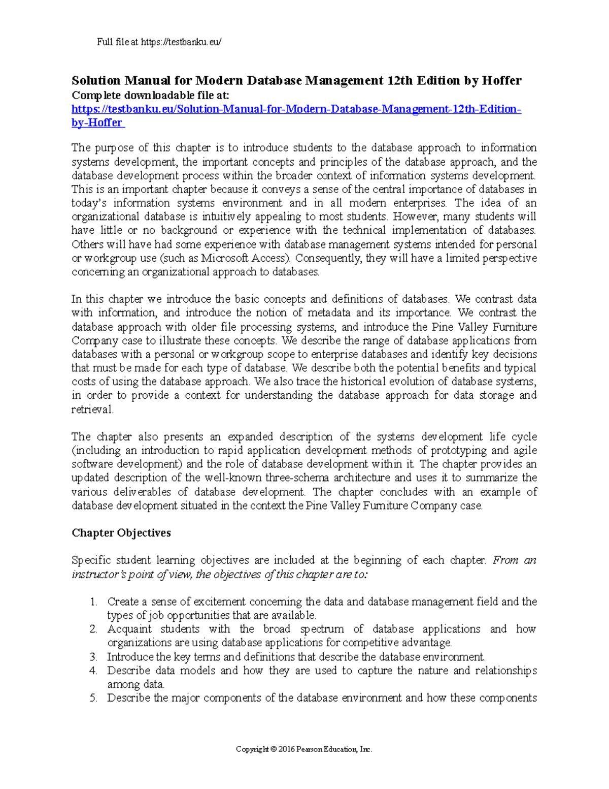 Solution Manual for Modern Database Management (12th Ed.) by Hoffer - Studocu