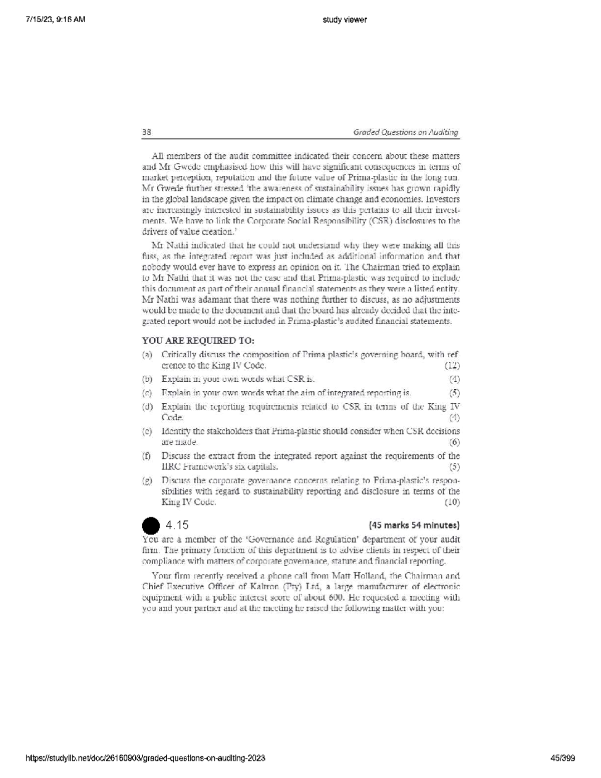 King IV - Tutorial 2 - AUD 211E - Studocu