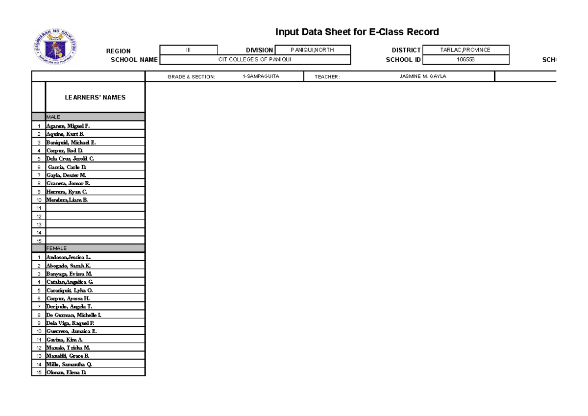E-Class Record for Mathematics 1 - School Year 2025-2026 - Studocu