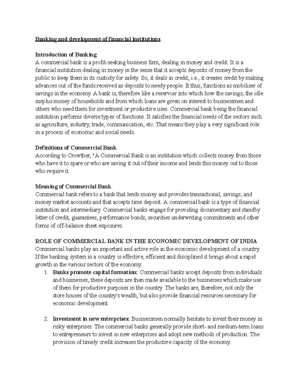 Banking and Financial institutions - unit 4 - Banking and development ...