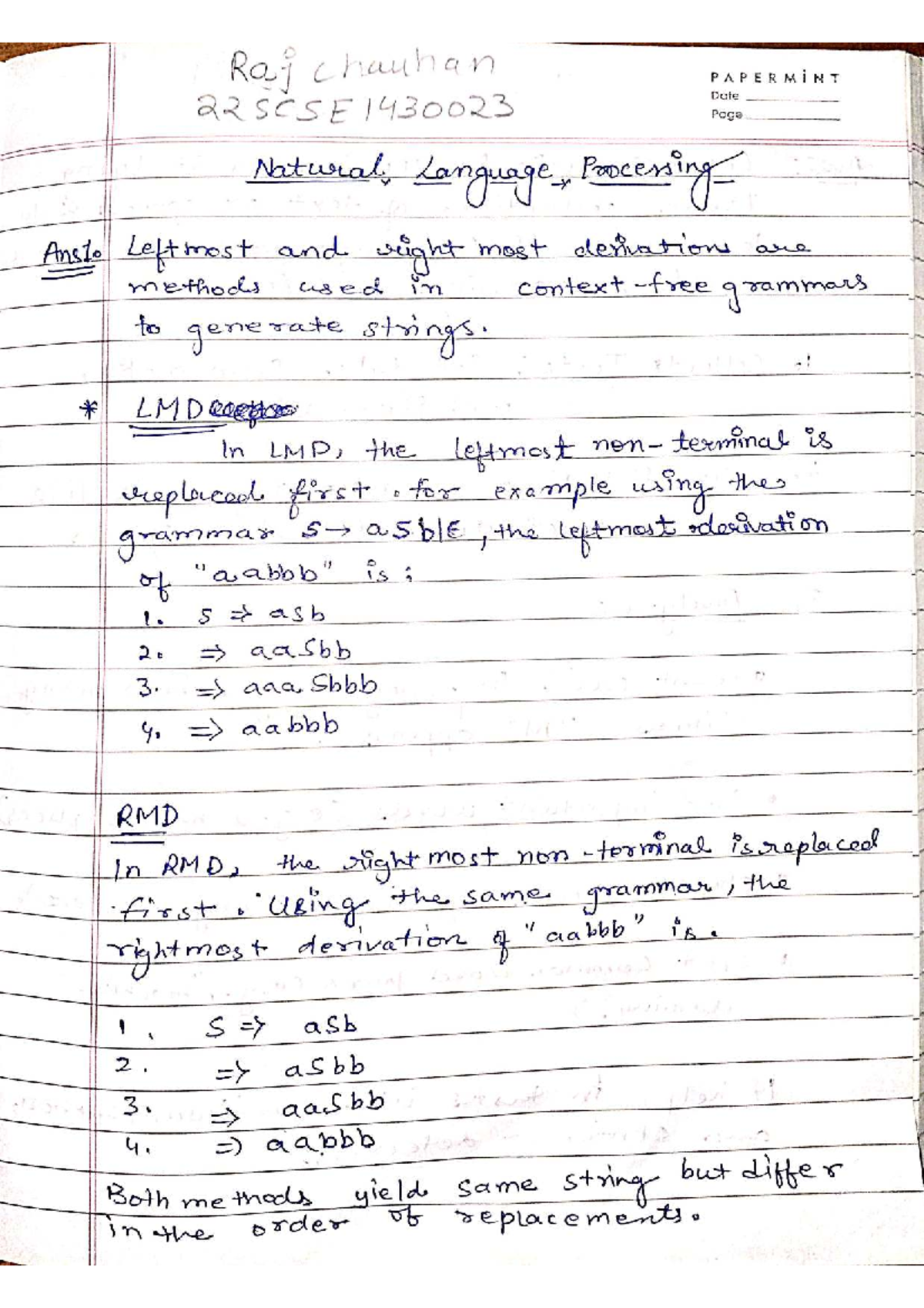 NLP Study Notes: LMD & RMD in 225CSE1430023 - Studocu