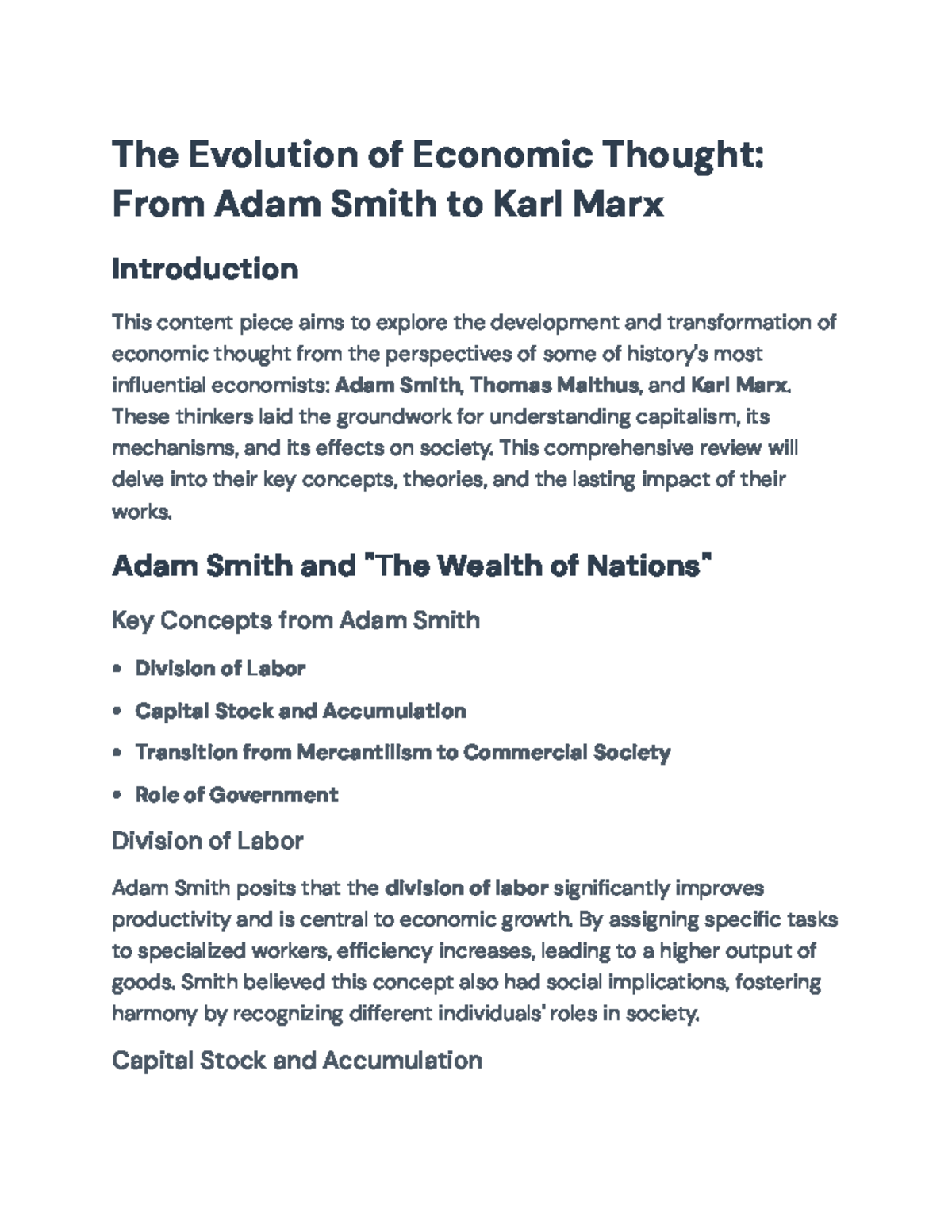 Economic Thought Evolution: From Adam Smith to Karl Marx Analysis - The ...