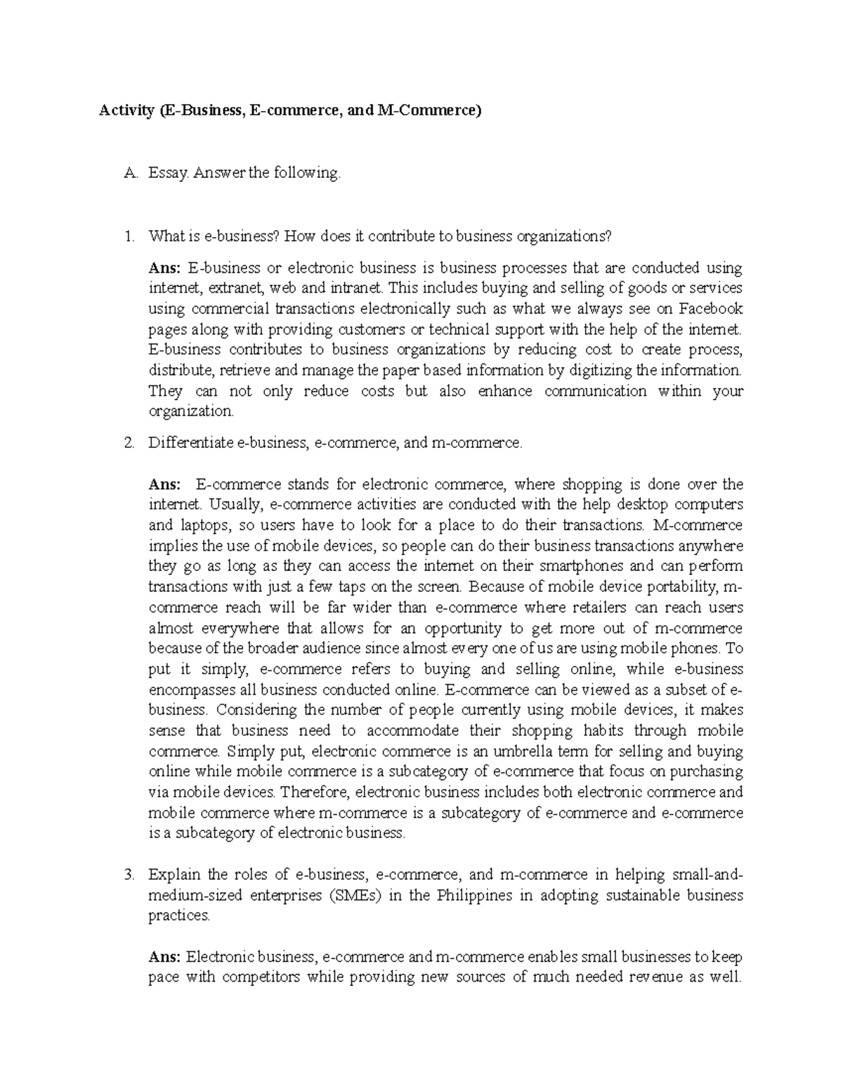 IT BUS activity - Activity (E-Business, E-commerce, and M-Commerce) A ...