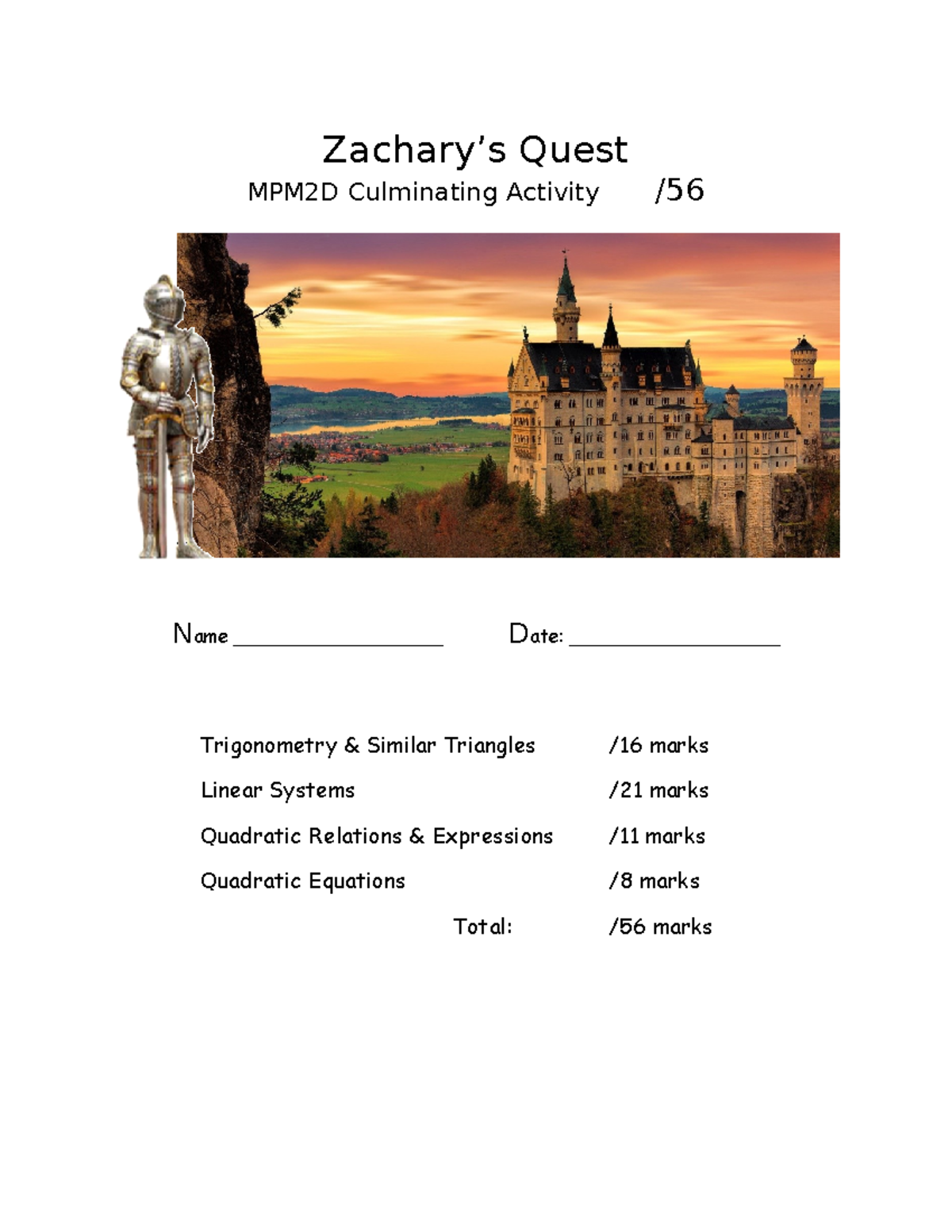 Zachary's Quest - MPM2D Culminating Activity Analysis - Studocu