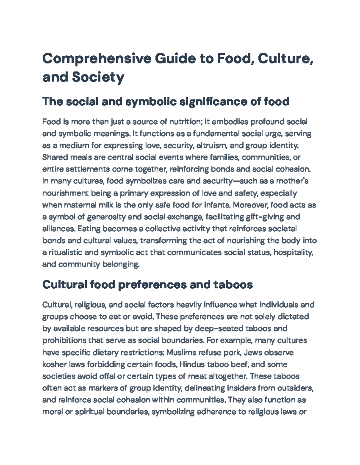 Comprehensive Analysis of Food, Culture, and Identity in Society - Studocu