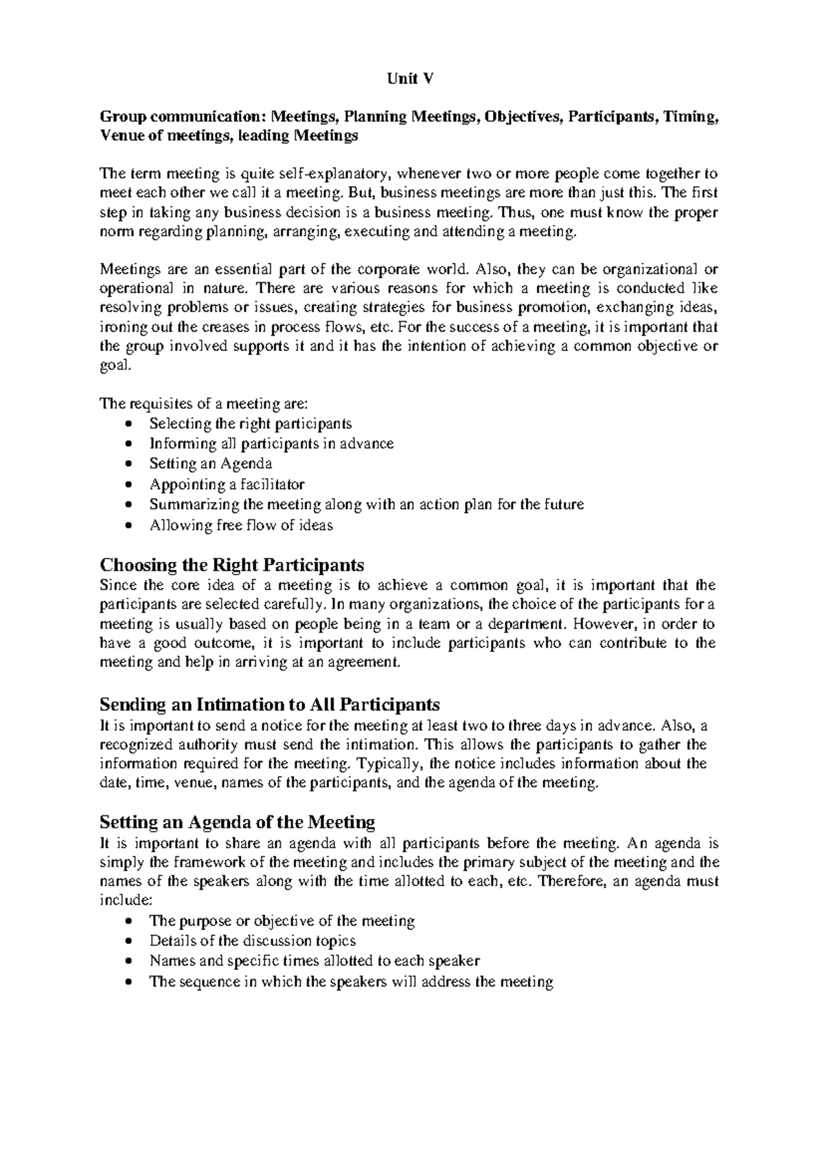 MBA I KMBN07 Unit V - Effective Group Communication & Meeting ...