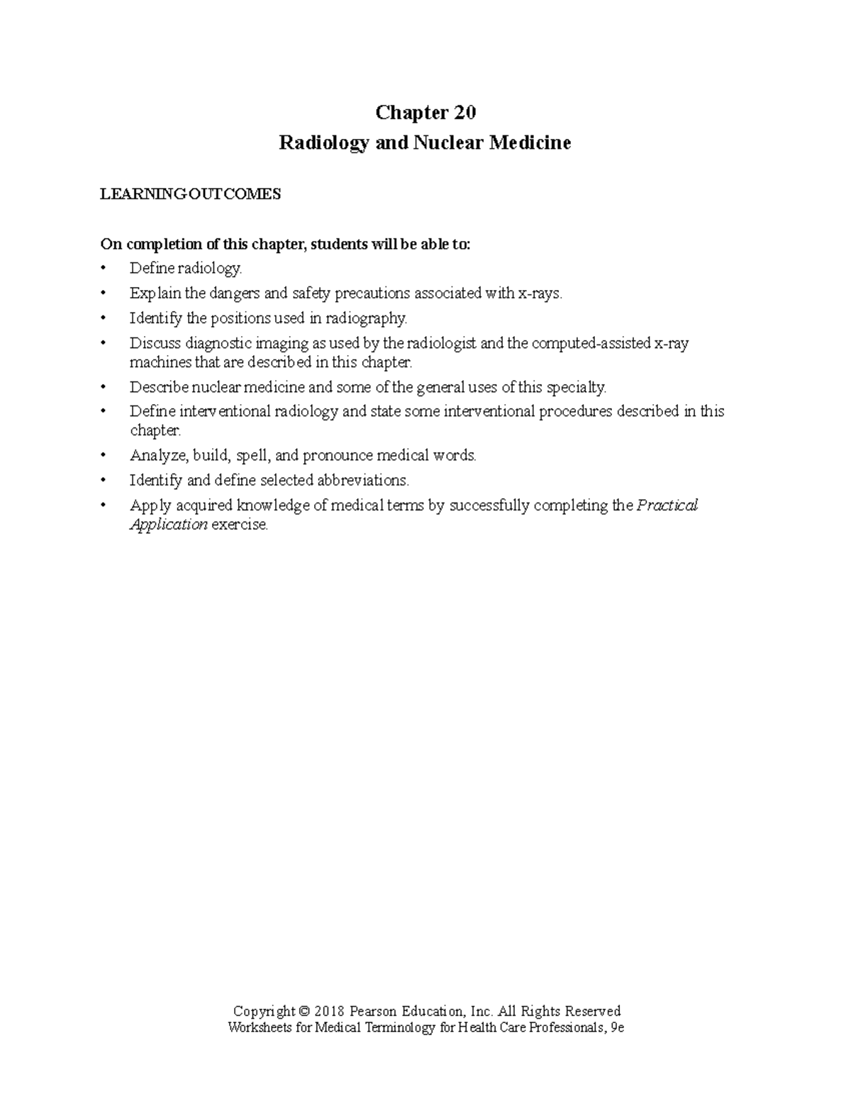 Chapter 20 Worksheet: Radiology & Nuclear Medicine for Med Term 2023 ...