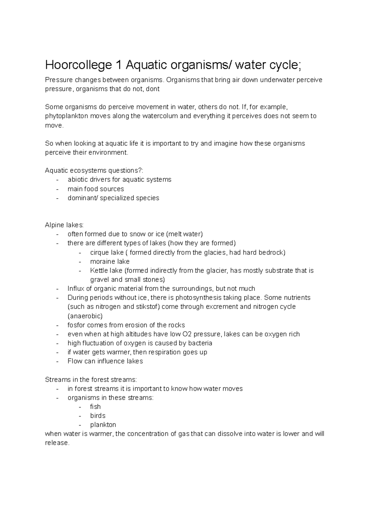 Marine Biology Lecture Notes: Aquatic Ecosystems and Primary Production ...