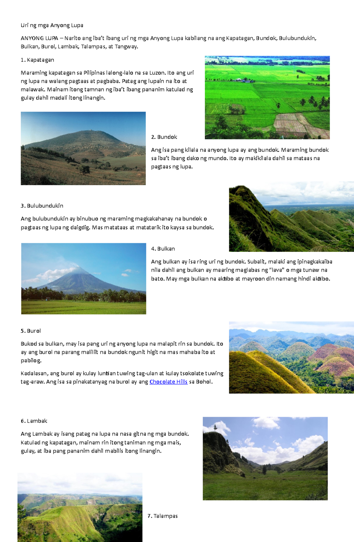 Anyong Lupa Sa Pilipinas MGA ANYONG LUPA Kapatagan Plain Ppt