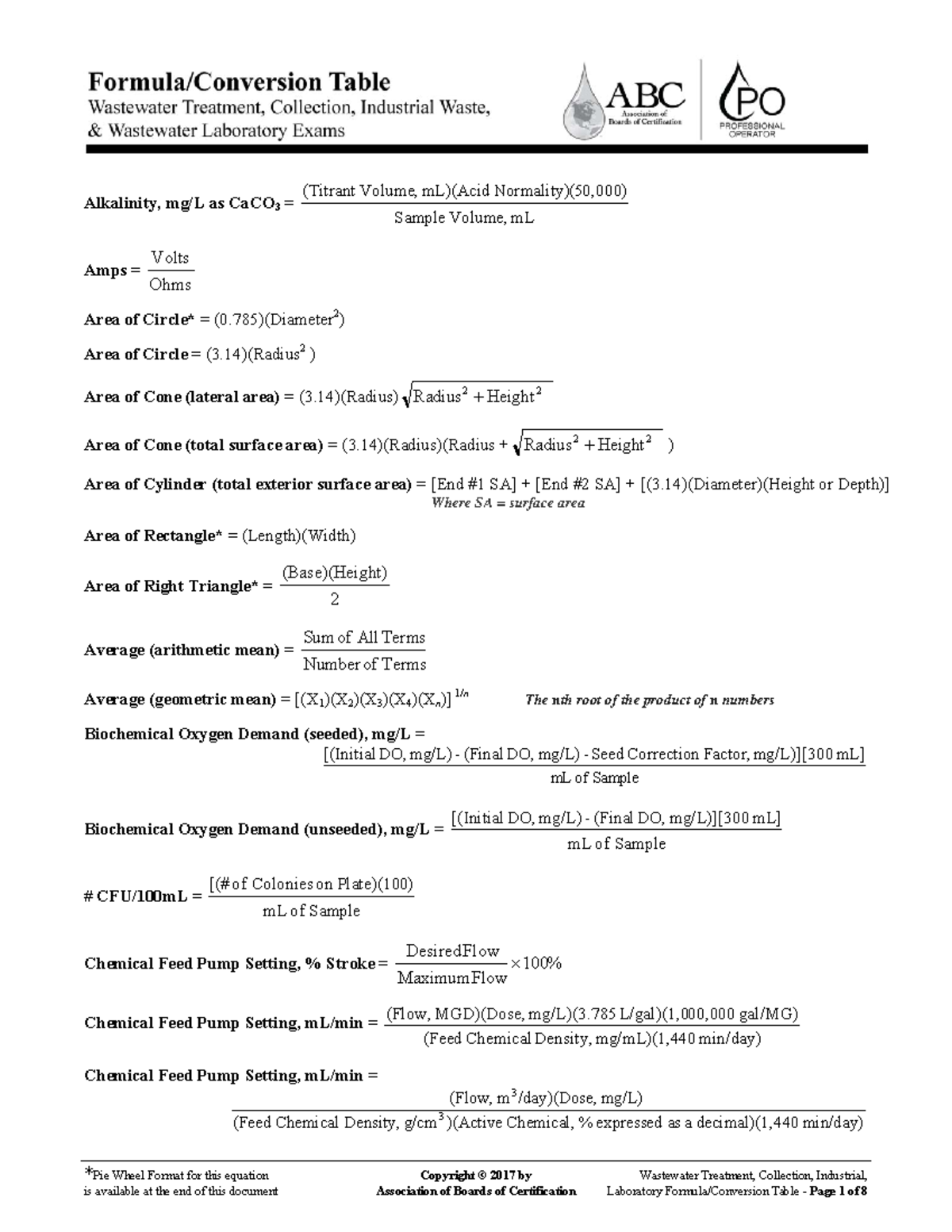 Wastewater Treatment Calculations: ABC Circle Method (Course Code ...