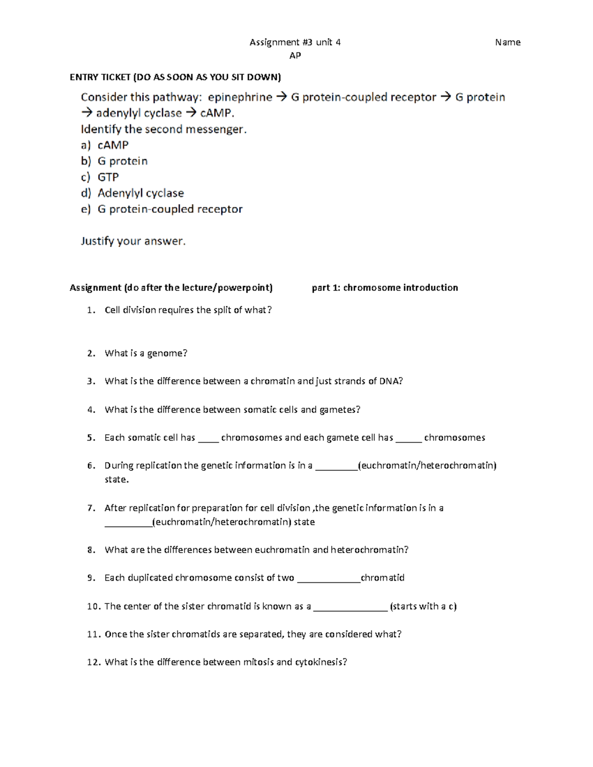 Assignment #3. unit 4 - Cell communication worksheet - Assignment #3 ...