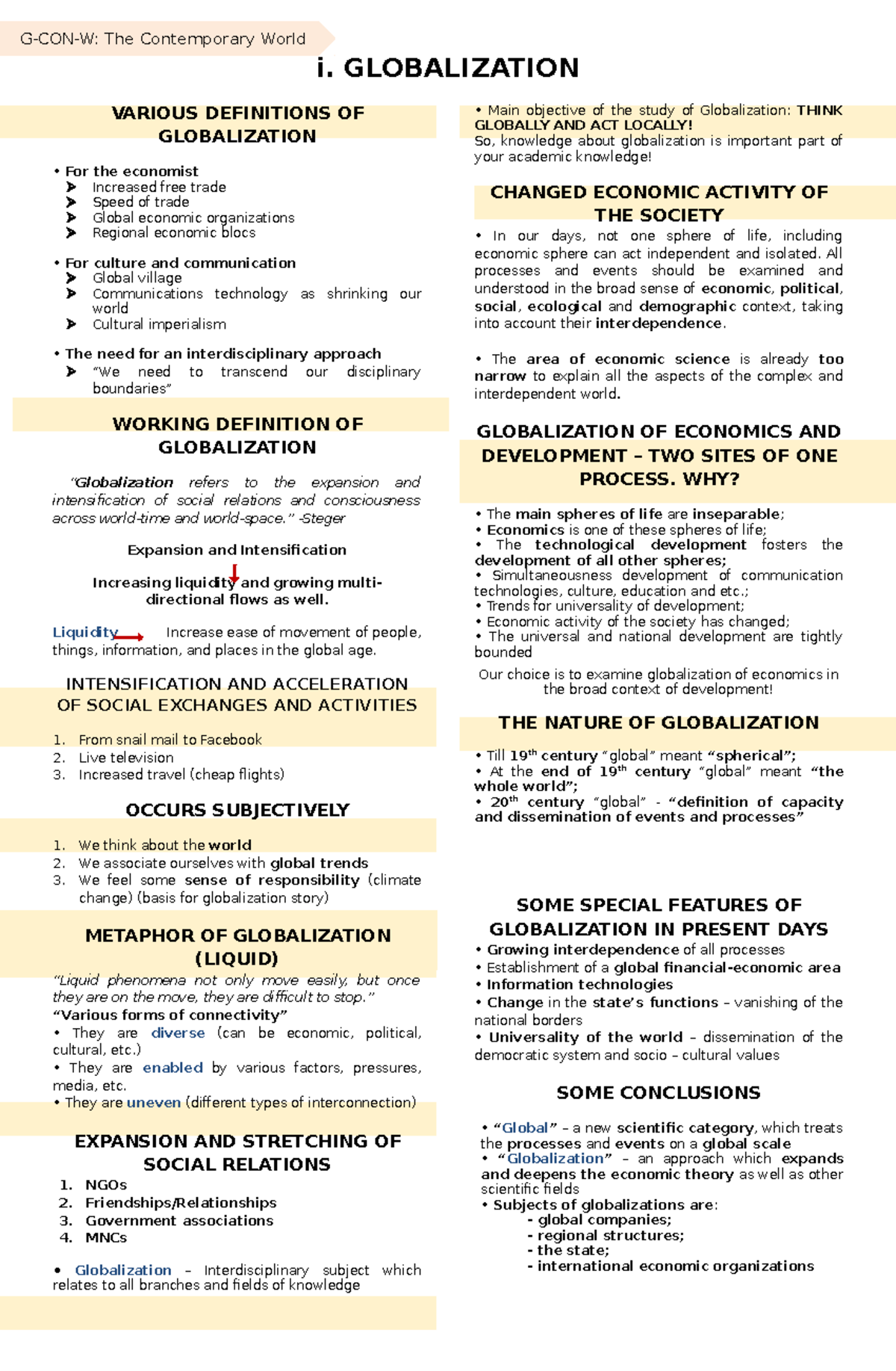 (THE CONTEMPORARY WORLD Topic I. Introduction to Globalization - i ...
